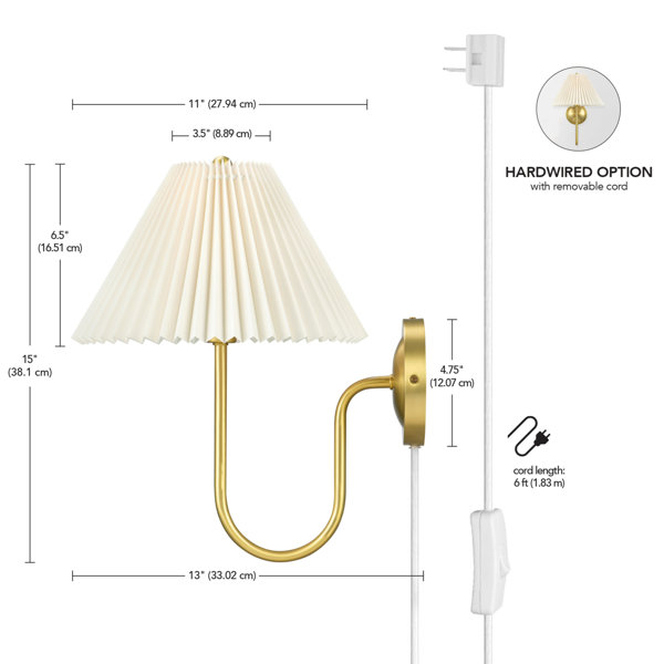 Mercer41 Novogratz X Globe 1-Light Plug-In Or Hardwire Wall Sconce, Matte Brass, Off-White ...